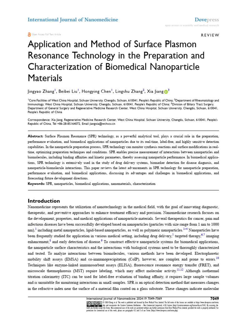 Application and Method of Surface... | PDF | Surface Plasmon Resonance | Biosensor