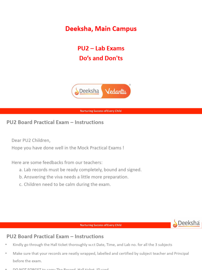 PU2 - Lab Exams PTM - Do's and Dont's | PDF