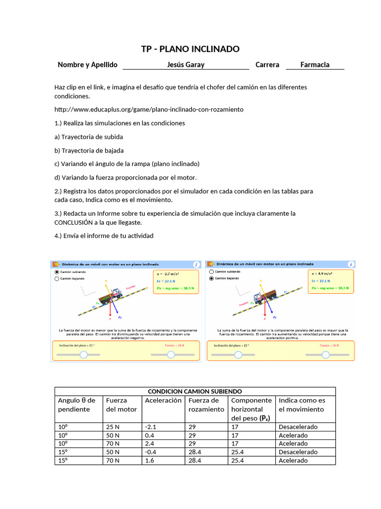 Tp – Plano Inclinado - Educaplus | PDF