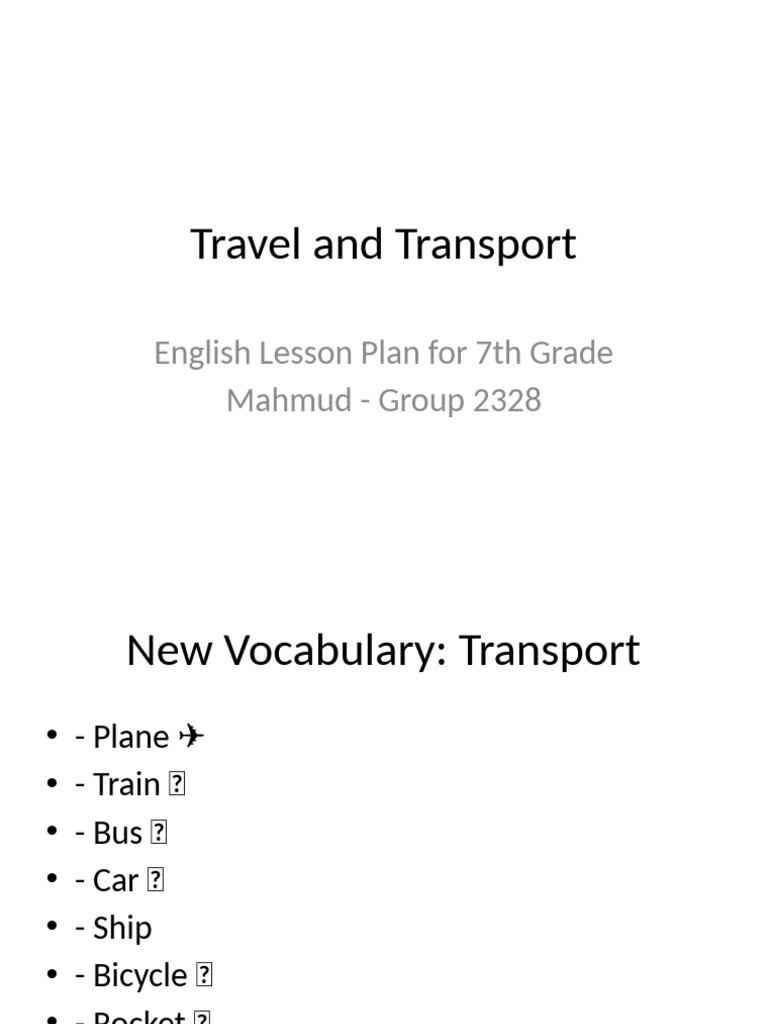 Travel and Transport Lesson Mahmud 2328 | PDF