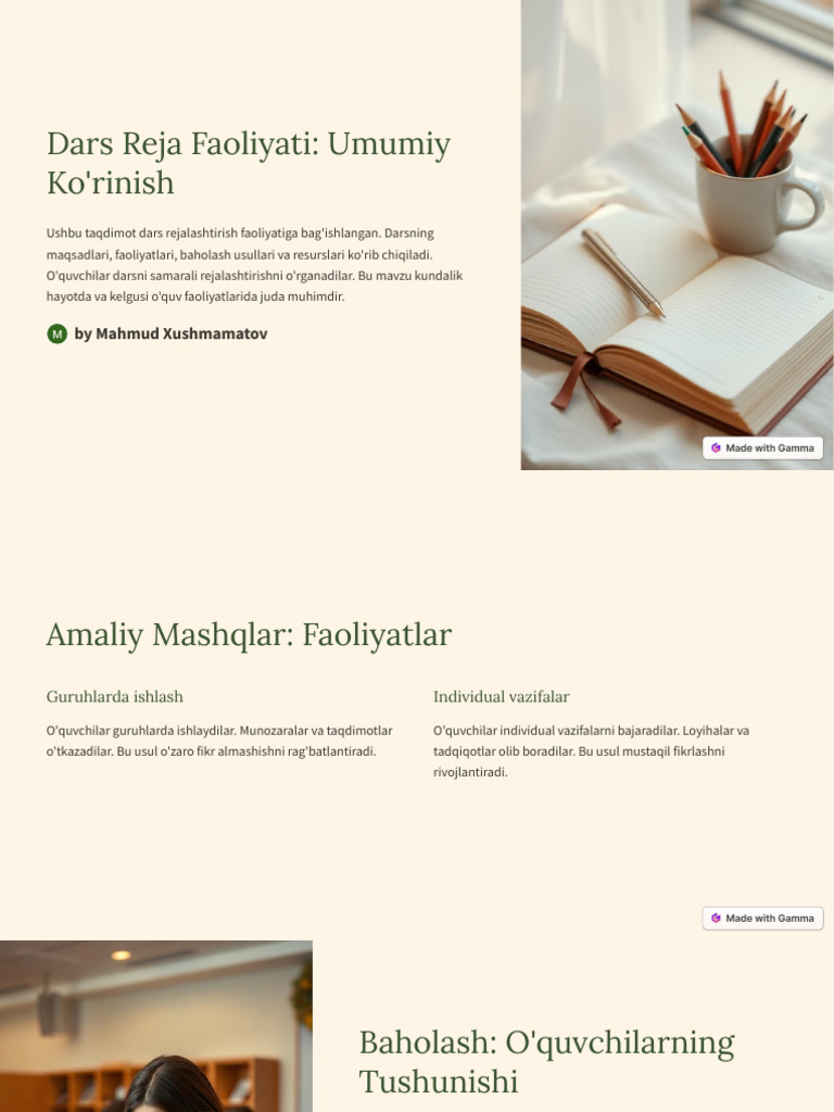 Dars Reja Faoliyati Umumiy Korinish | PDF