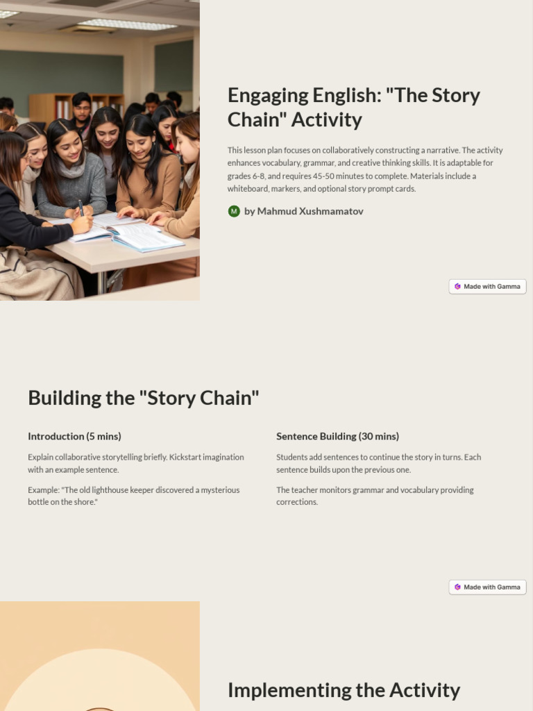 Story Chain Activity for Grades 6-8 | PDF