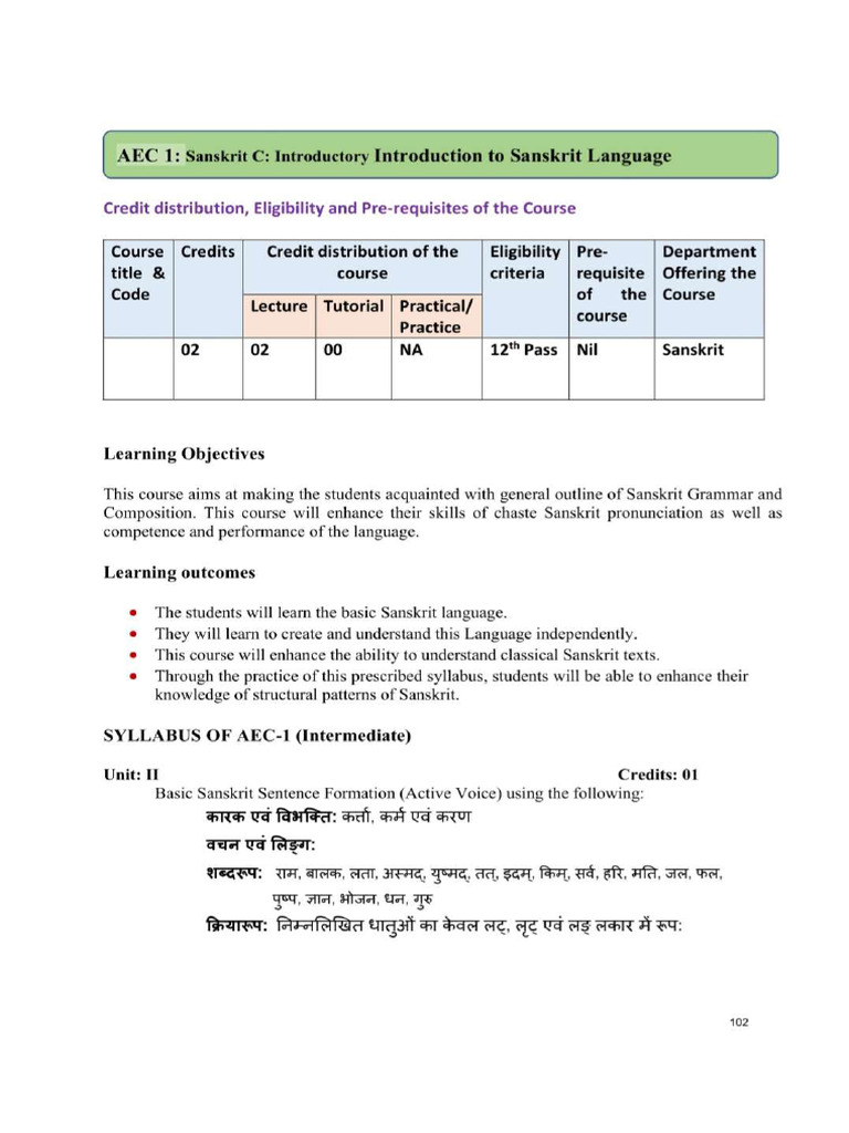 Introduction to Sanskrit Language (AEC) | PDF