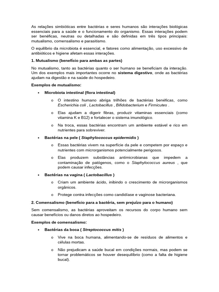 As Relações Simbióticas Entre Bactérias e Seres Humanos São Interações ...