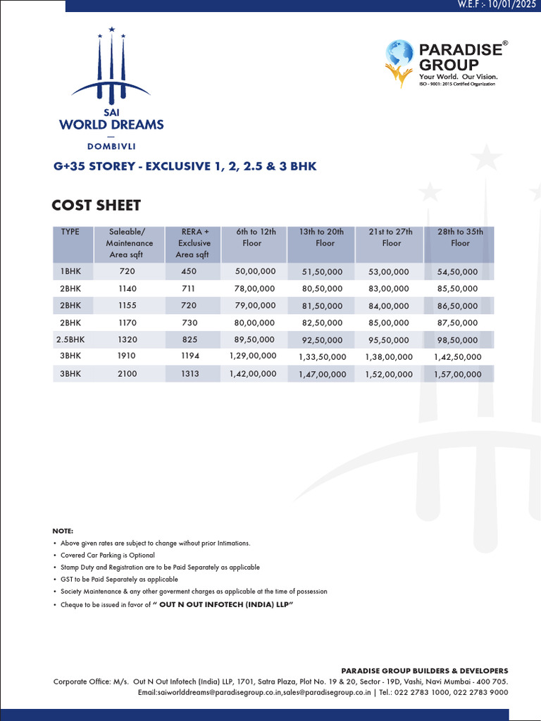 SWD COST SHEET - PHASE 1 - 10-01-2025 | PDF
