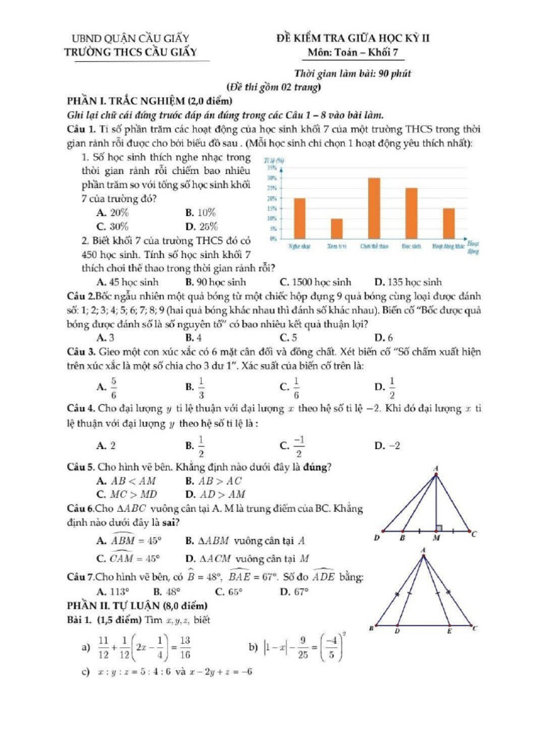 De Giua Hoc Ky 2 Toan 7 Nam 2024 2025 Truong Thcs Cau Giay Ha Noi | PDF