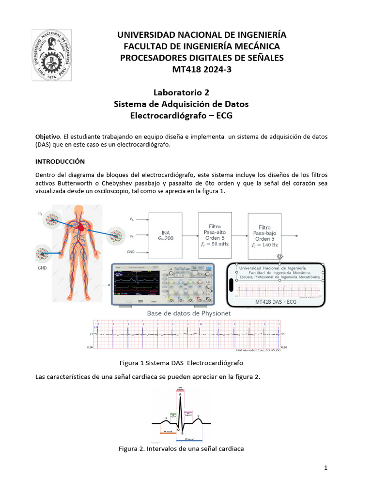 MT418 Lab 2 - DAS INA Filtros Analógicos - ECG 2024-3 | PDF ...