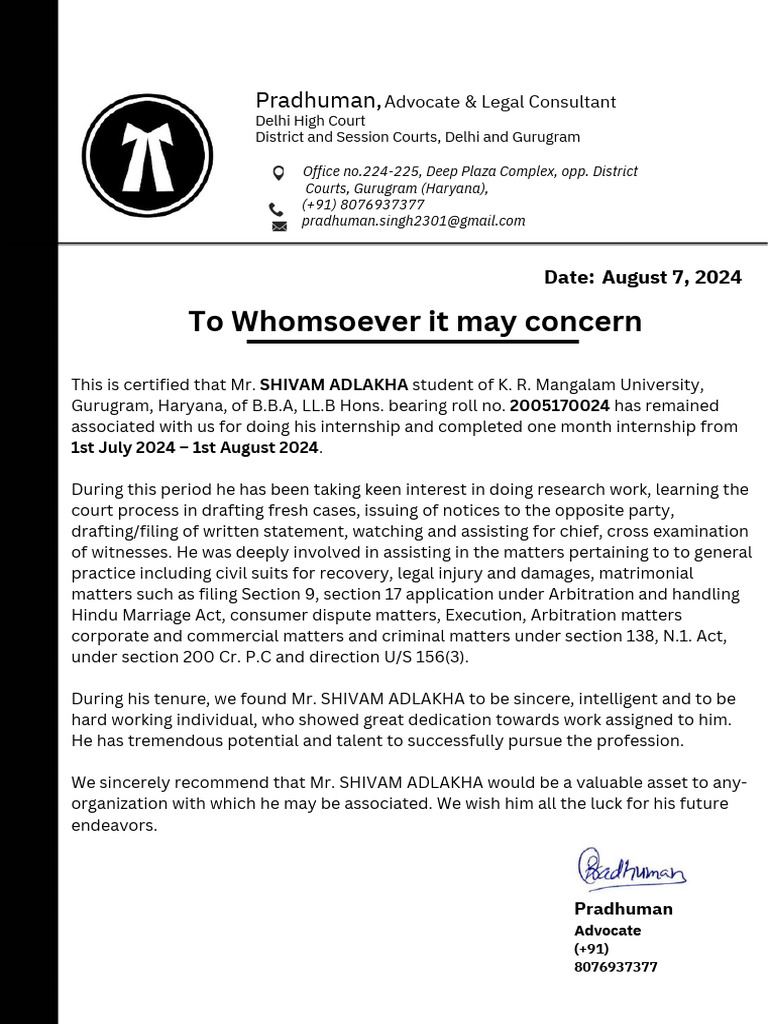 Shivam Adlakha Internship Certificate | PDF