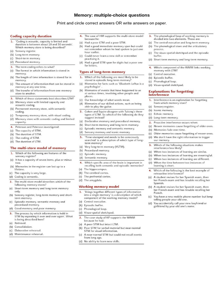 MCQs Memory | PDF