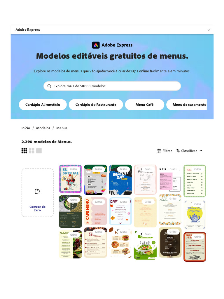 Modelos Gratuitos de Menus no Adobe Express | PDF | Cardápio