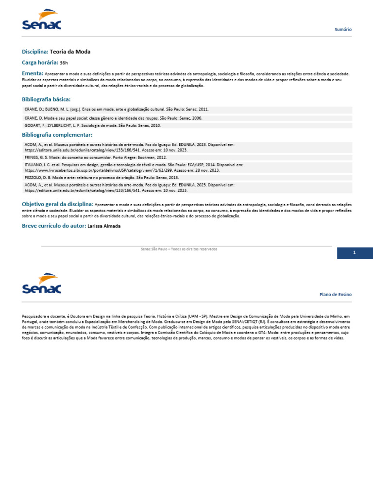 Plano de Ensino TEO MOD | PDF | Moda | Sociologia