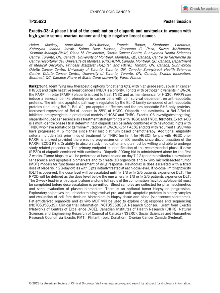 Et Al 2023 Exactis 03 A Phase I Trial of The Combination of Olaparib ...