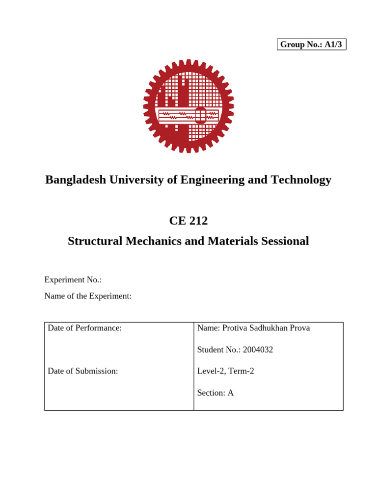Structural Mechanics Lab Report - BUET | PDF