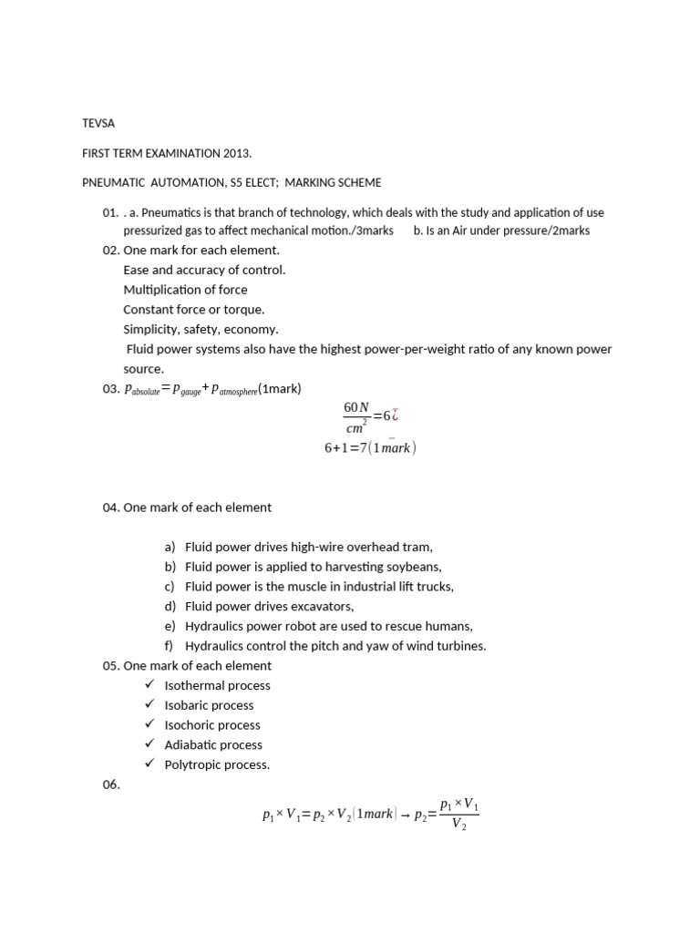 Tevsa Aph Marking Scheme S5 Elec First Term 2013 | PDF | Energy Technology | Mechanical Engineering