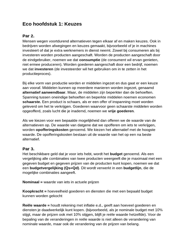 Eco Hoofdstuk 1 - Keuzes | PDF