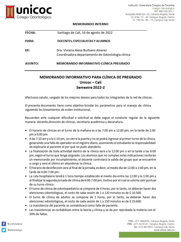 Memorando Informativo 01 Periodo 2022-2 | PDF | Historial médico ...