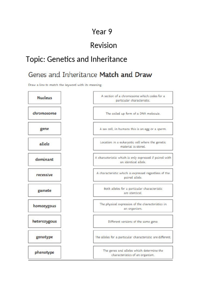 Revision 8 - Genetics and Inheritance | PDF