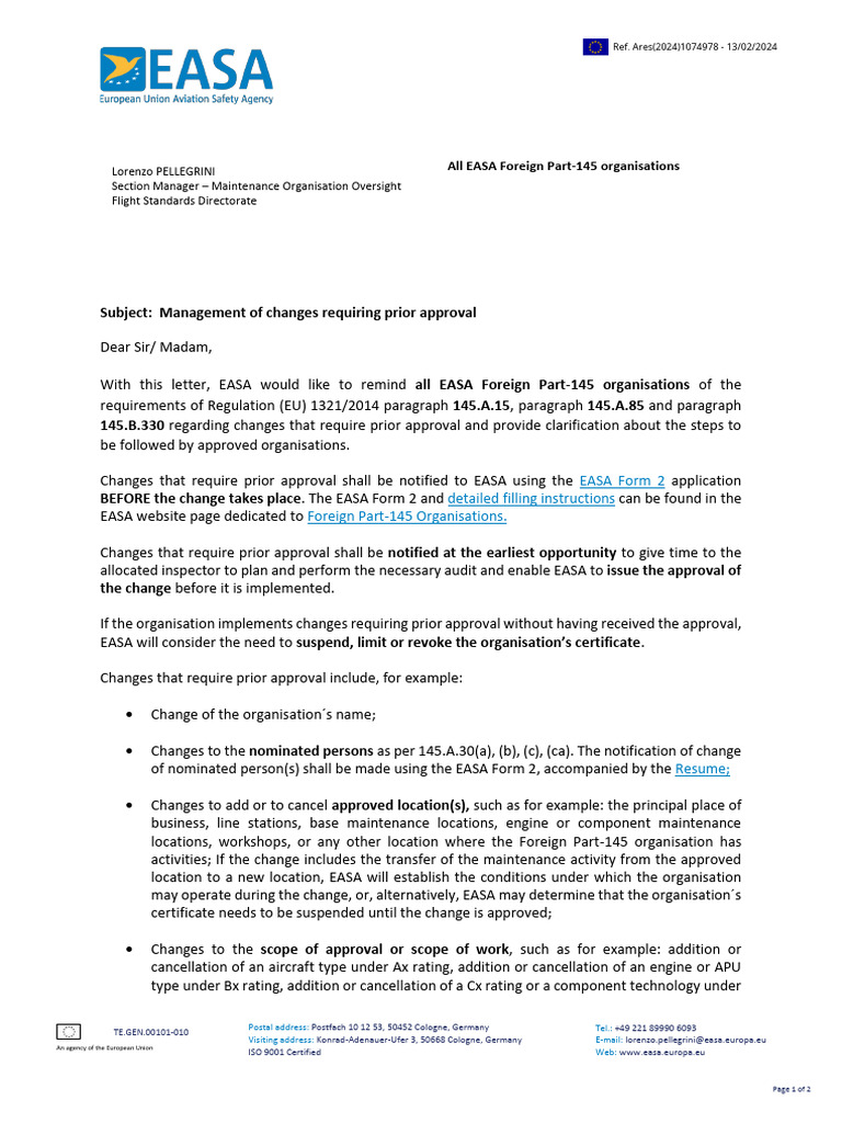 Information Letter Changes Requiring Prior Approval | PDF