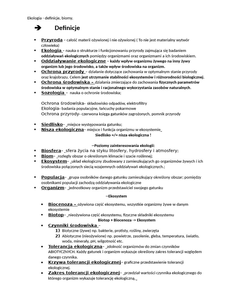 Ekologia I Biomy | PDF