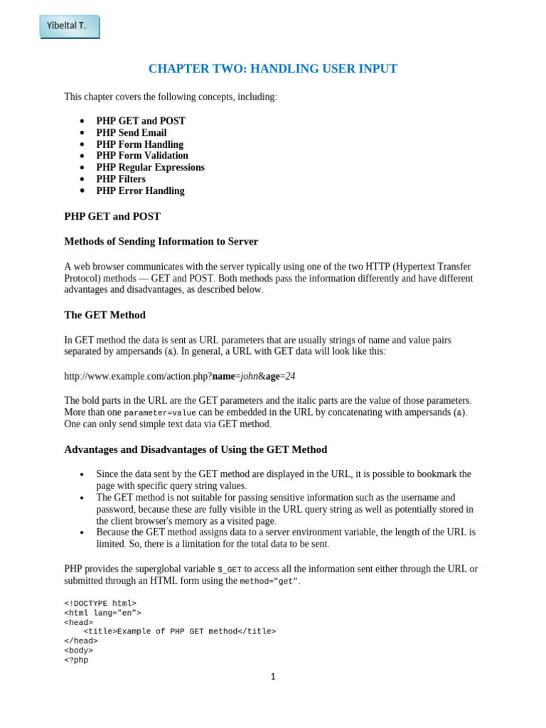 CHAPTER 2-HANDLING USER INPUT | PDF | Regular Expression | Php