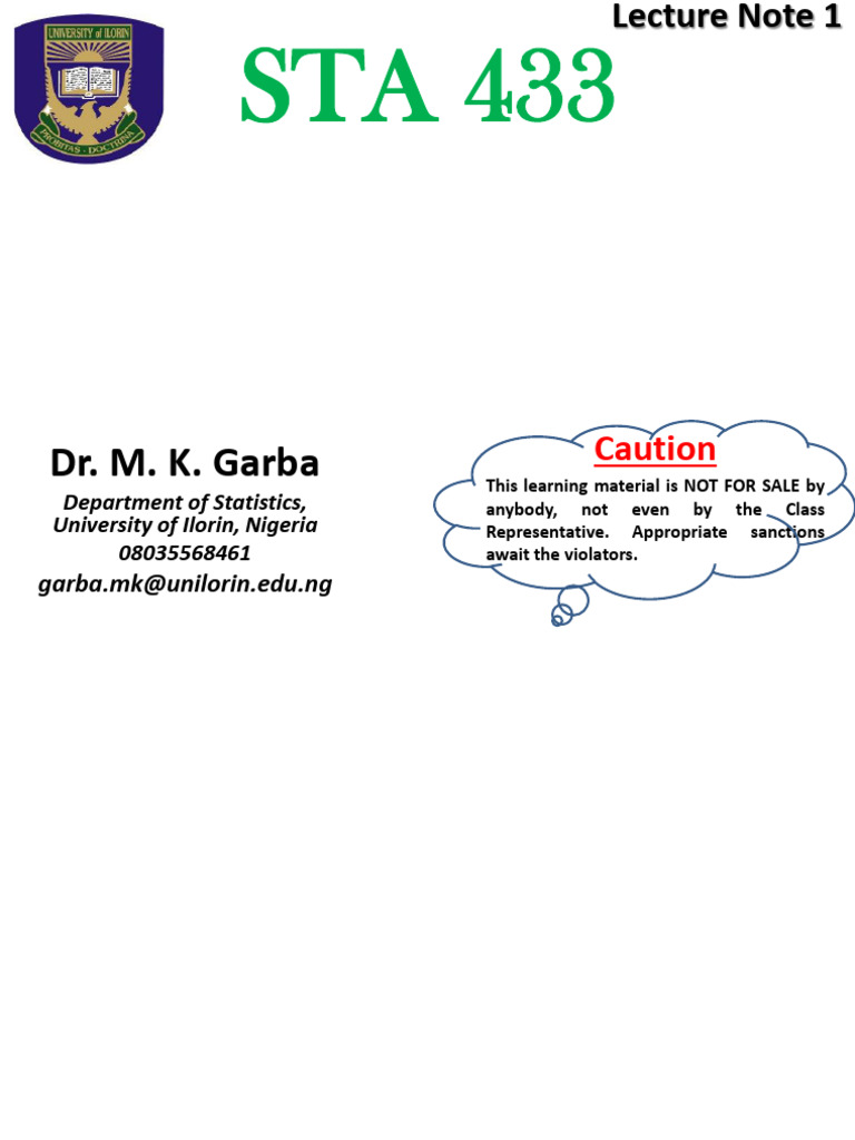 STATISTICS Lecture Note 1 | PDF | Experiment | Estimator