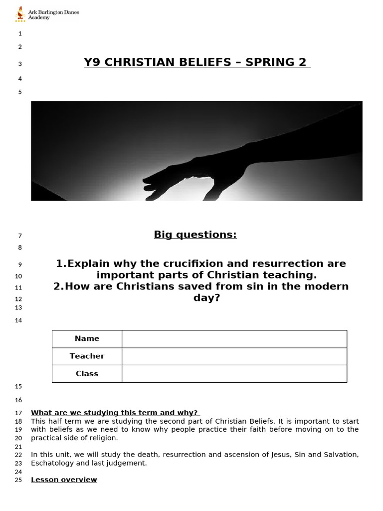 Y9 Christian Beliefs SPR 2 Booklet - Knowledge Sequencer and Organiser ...