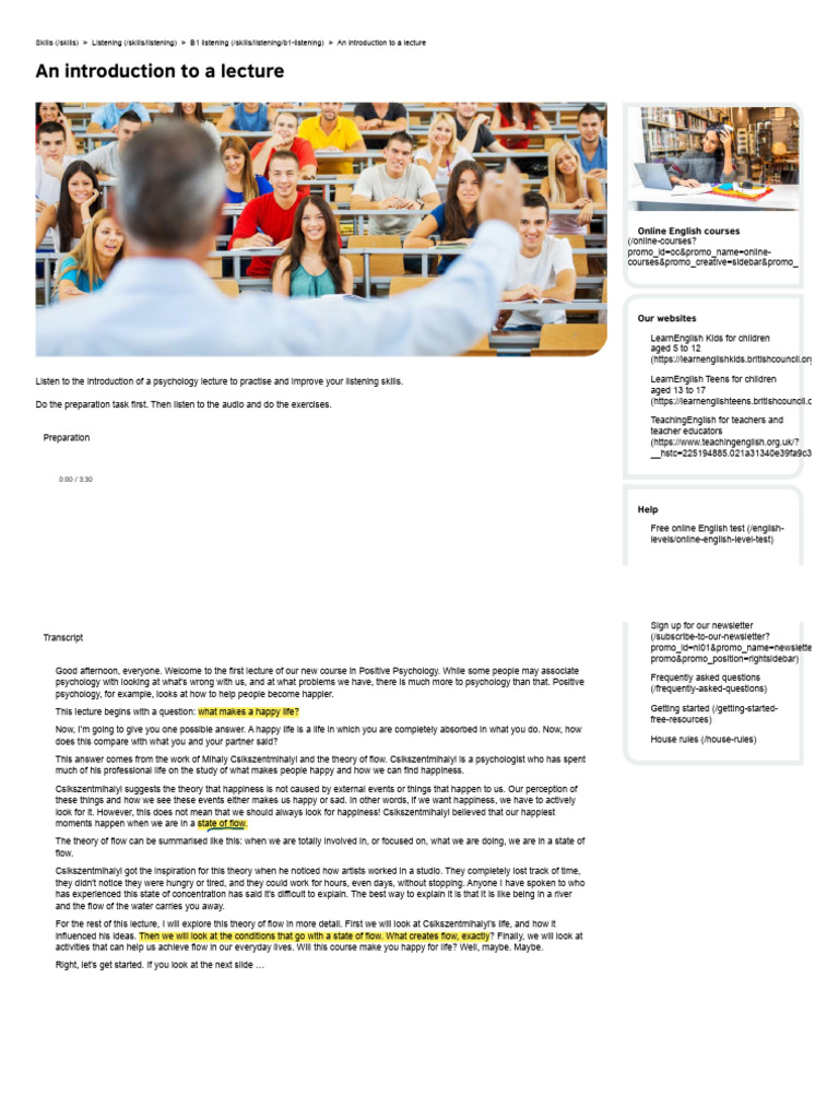 An Introduction to a Lecture _ LearnEnglish | PDF | Educational Technology | Psychology