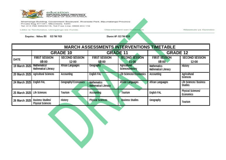 March Assessment Timetable 2025 | PDF