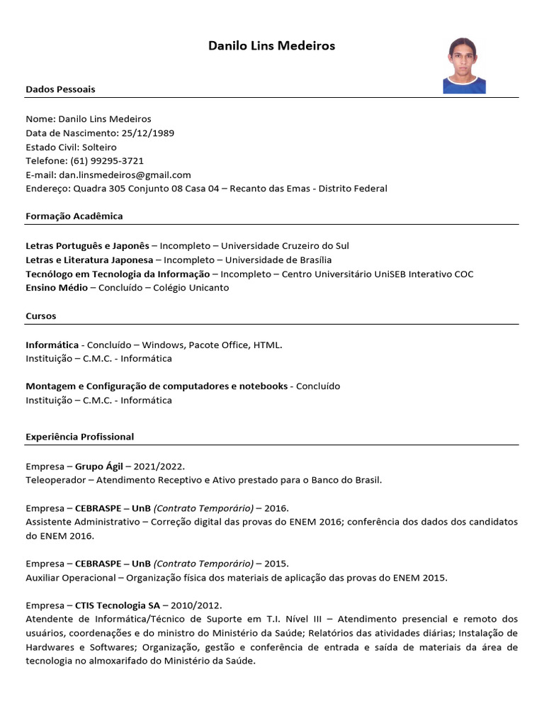 Currículo - Danilo Lins Medeiros - 2025 | PDF
