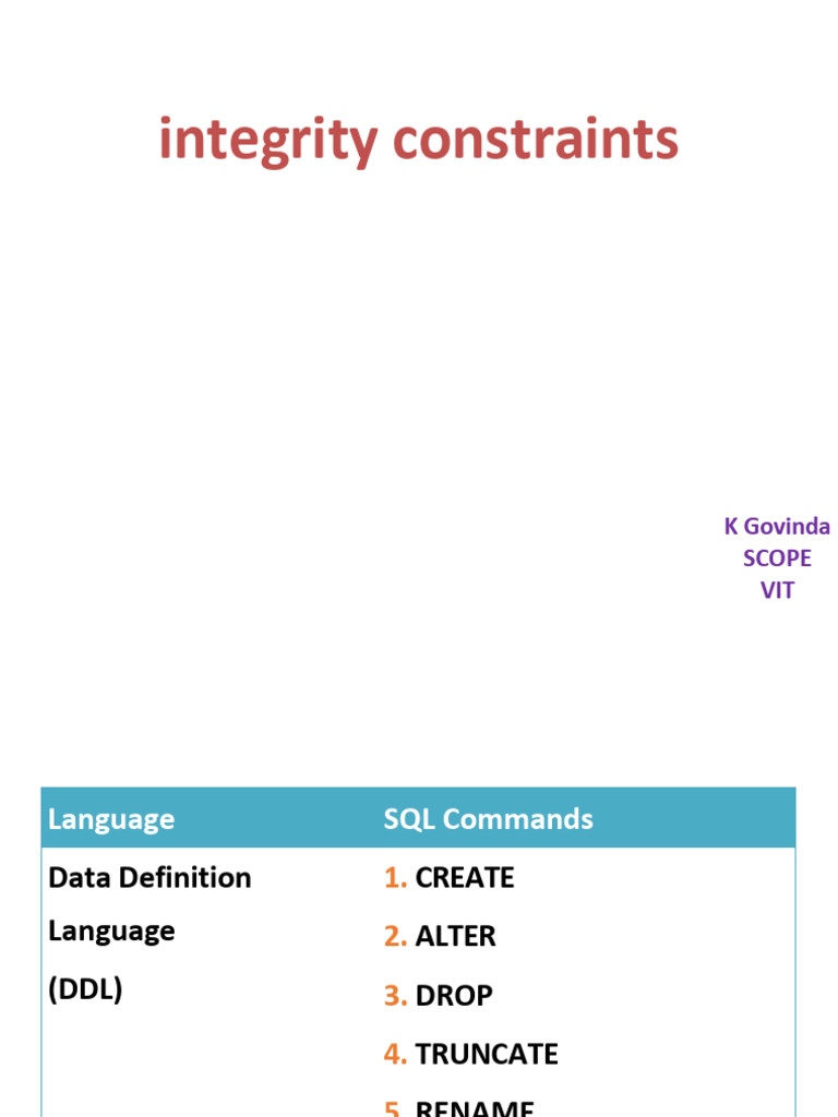 Integrity Constraints - Domain, Key, Referential and Other Constraints | PDF | Programming ...