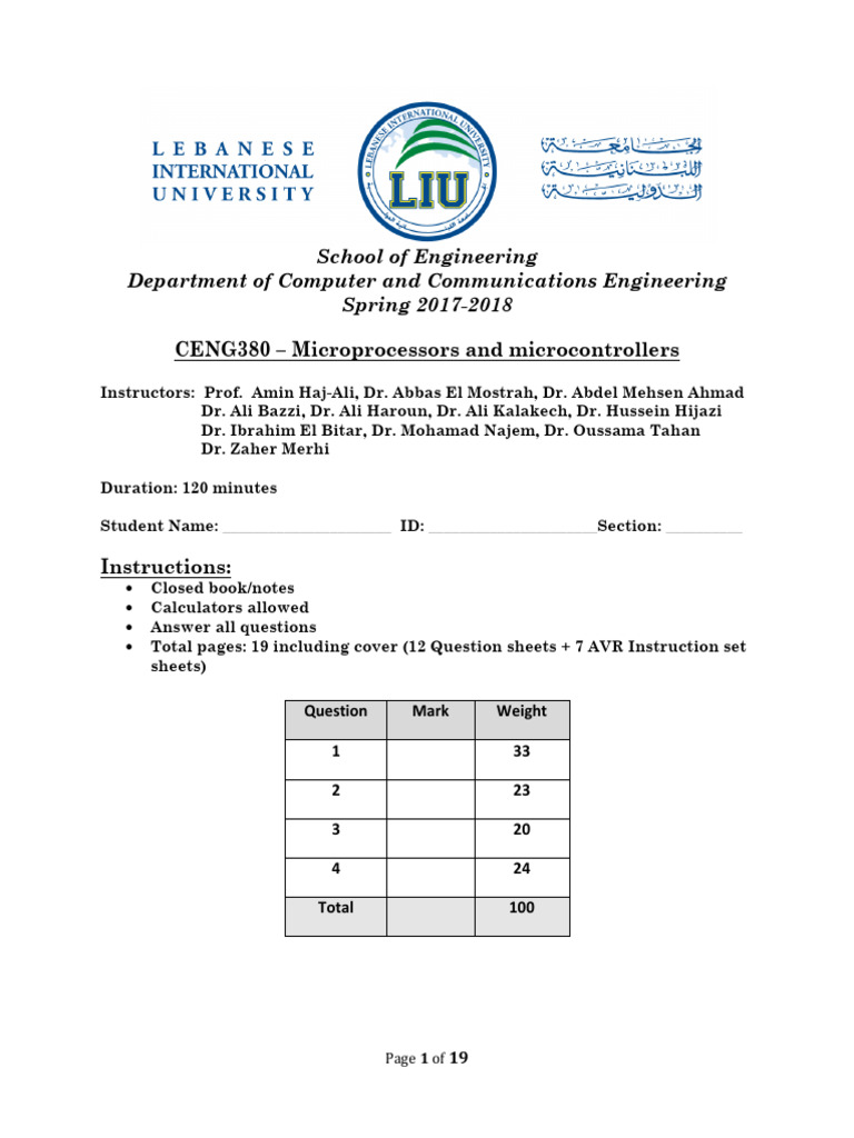 CENG380 Spring2018 Final Exam NoSol PDF | PDF | Office Equipment ...