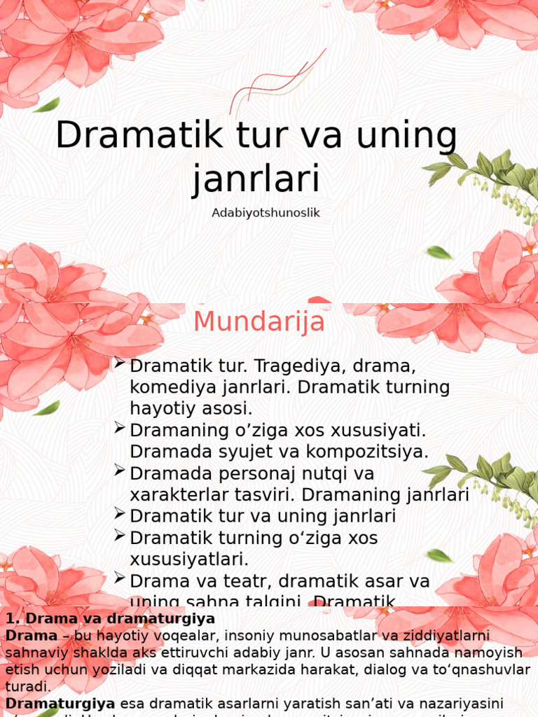 Dramatik Tur Va Uning Janrlari | PDF