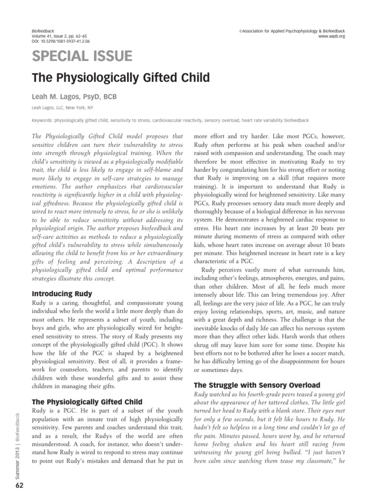 Understanding the Physiologically Gifted Child | PDF | Emotions | Thought