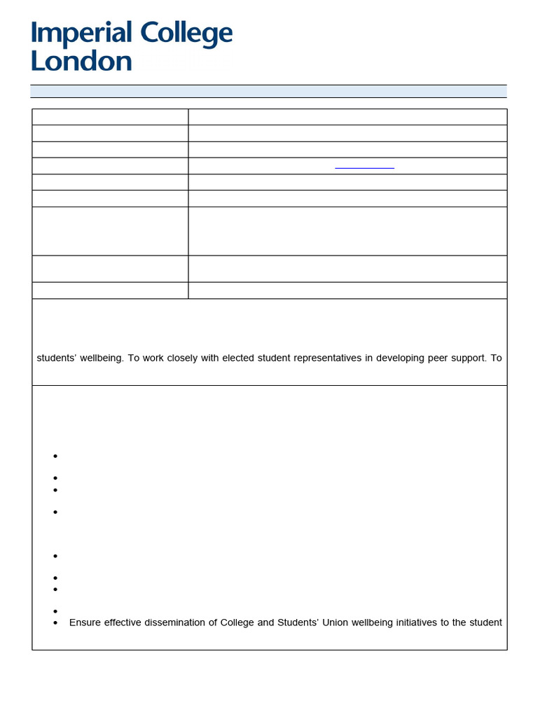 Student Wellbeing Adviser Role at Imperial | PDF