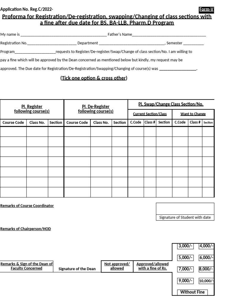 Form-V, Reg, De-Reg, Swapofcourse | PDF