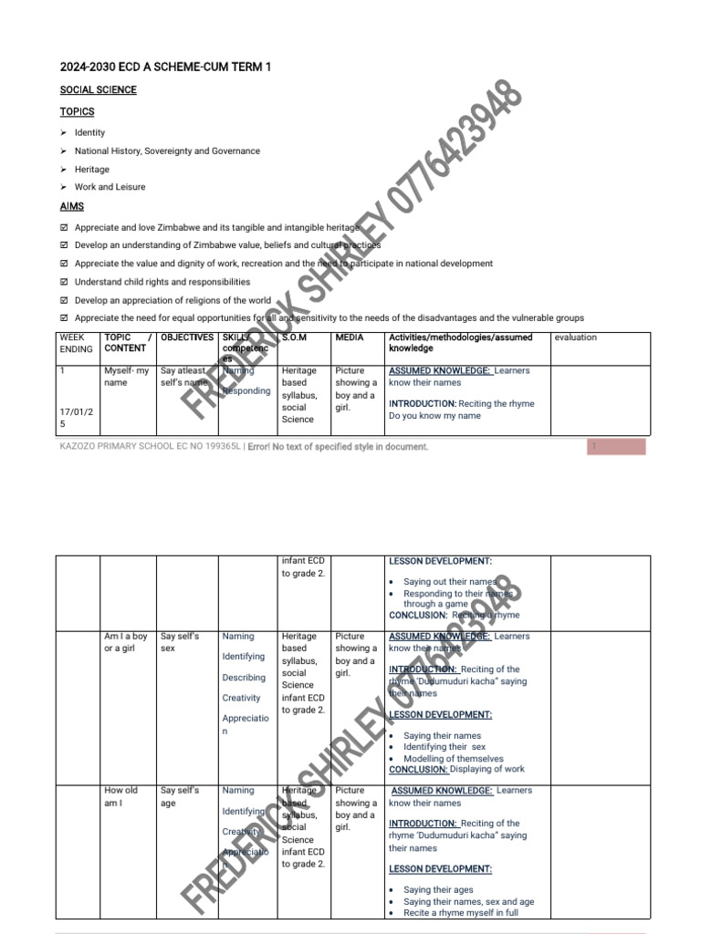 Ecd A HBC Scheme-Cum Term 1 2025 | PDF | Knowledge | Learning