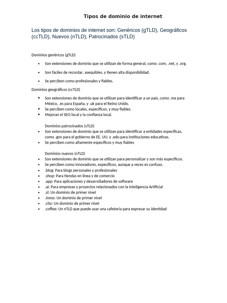 Los Tipos de Dominios de Internet | PDF