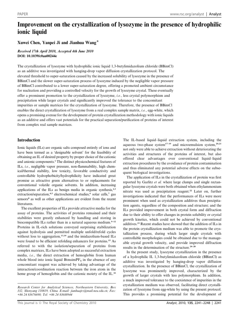 2010-Analyst-Ionic Liquid | PDF | Crystallization | Solubility