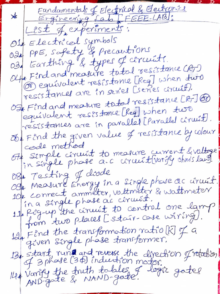 Electrical Lab Experiments Guide | PDF