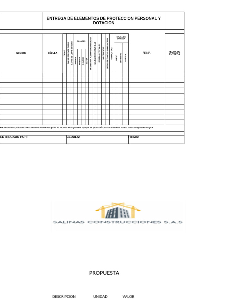 Formato de Entrega de Epp y Dotacion | PDF