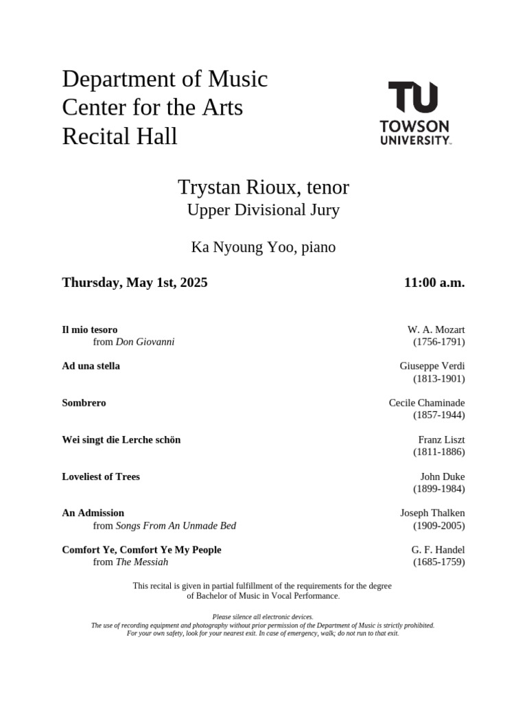 Program 1st Year Recital | PDF | Compositions | Opera