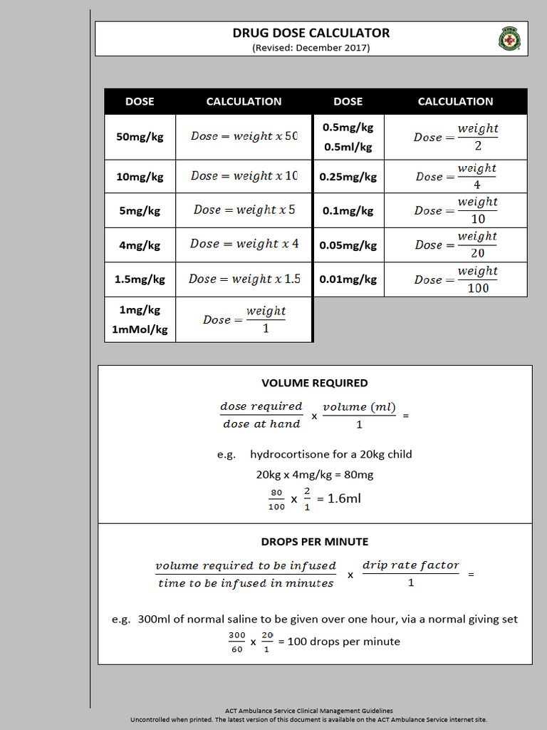 DRUG DOSE CALCULATOR Dec 2017 | PDF