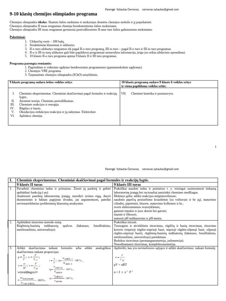 Lietuvos Mokiniu Chemijos Olimpiados Dalykine Programa 910 KL 1r4t | PDF
