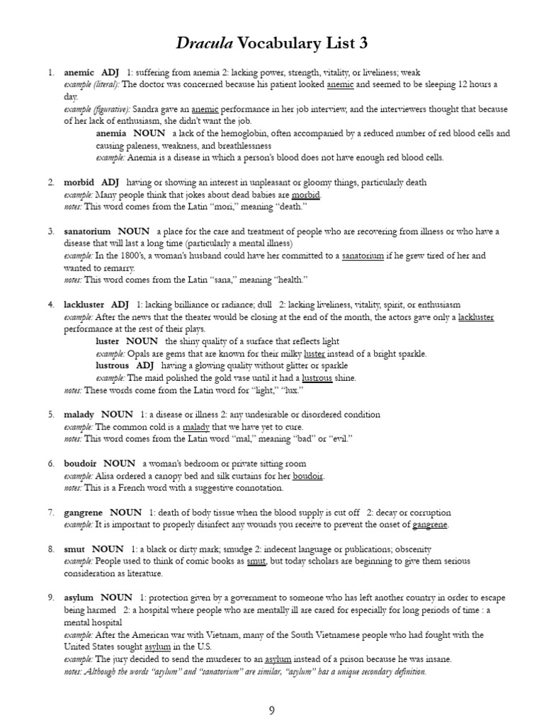 All Dracula Vocabulary Lists | PDF | Anemia | Verb
