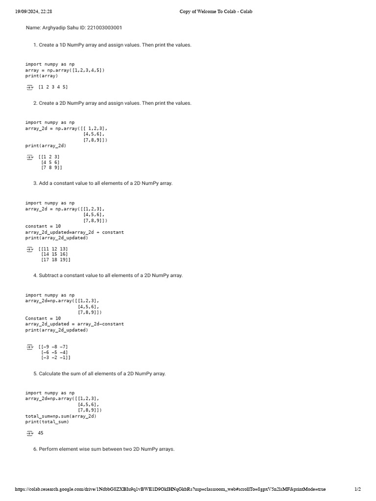 NumPy Array Operations Guide | PDF | Mathematics