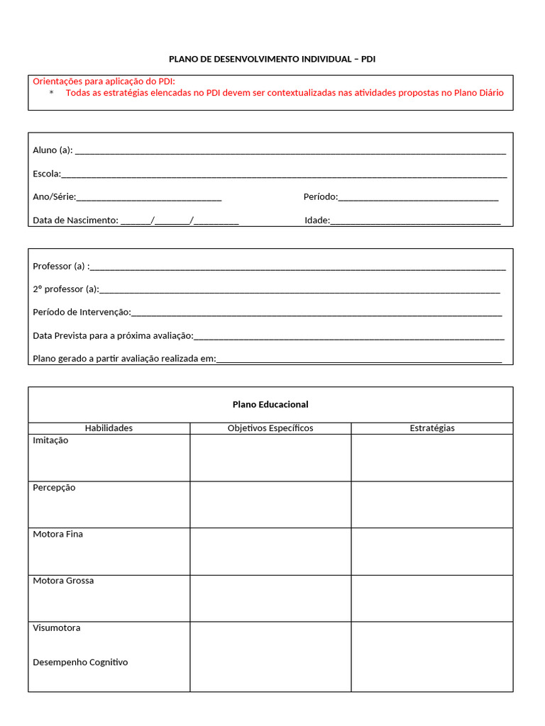 Plano de Desenvolvimento Individual - PDI | PDF