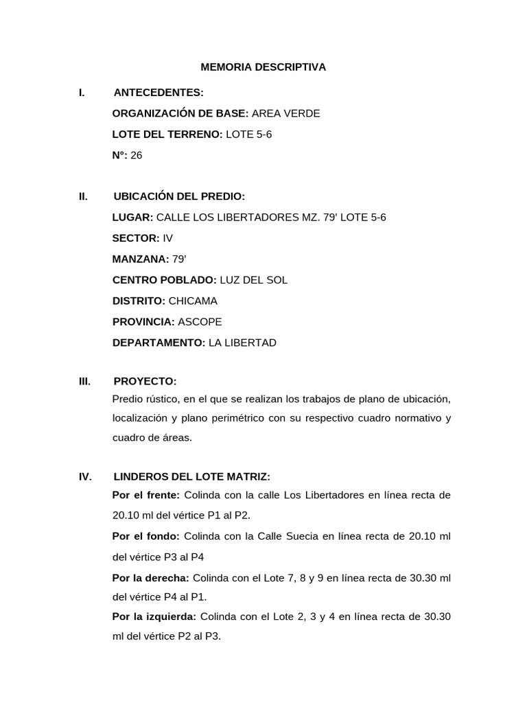 Memoria Descriptiva Area Verde | PDF