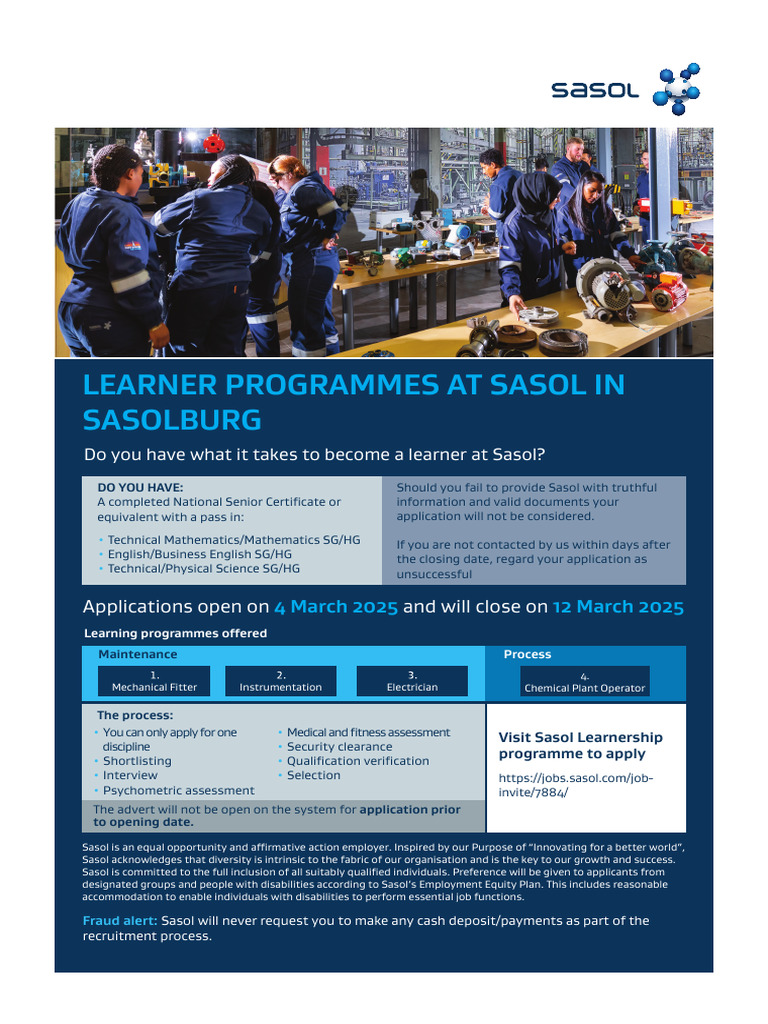 Poster A3 Sasolburg Learnership | PDF