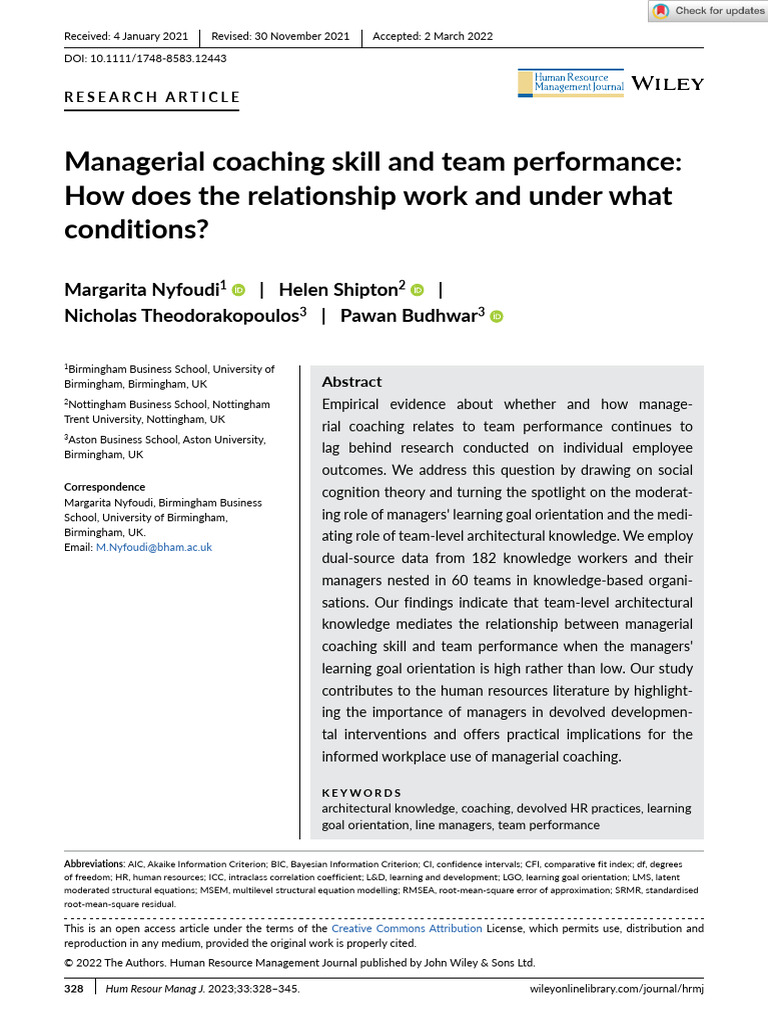 Managerial Coaching and Team Performance | PDF | Cognition | Cognitive Science
