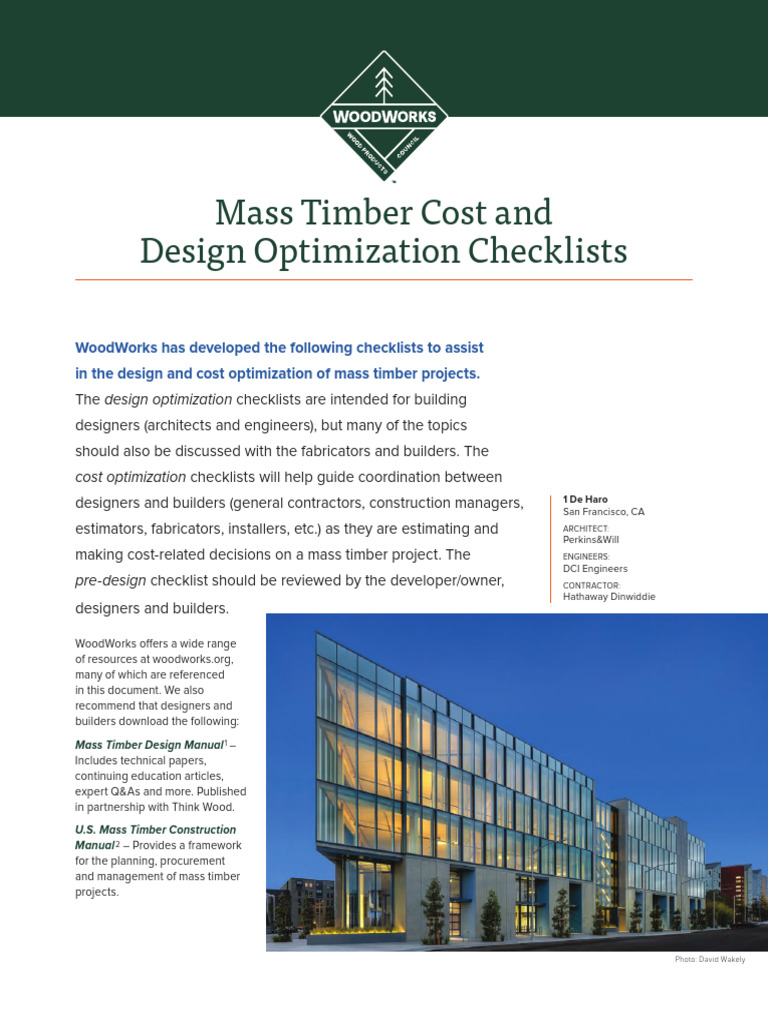 Wood Solution Paper Mass Timber Design Cost Optimization Checklists | PDF | Lumber | Concrete